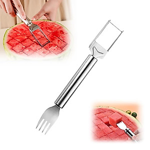 2-in-1 Stainless Steel Fruit Cutter, 2024 New Watermelon Fork Slicer Cutter, Dual Head Fruit Forks Slicer Watermelon Cutter Tool, Summer Fruit Cutting Fork for Home, Kitchen, Camping (1pcs)