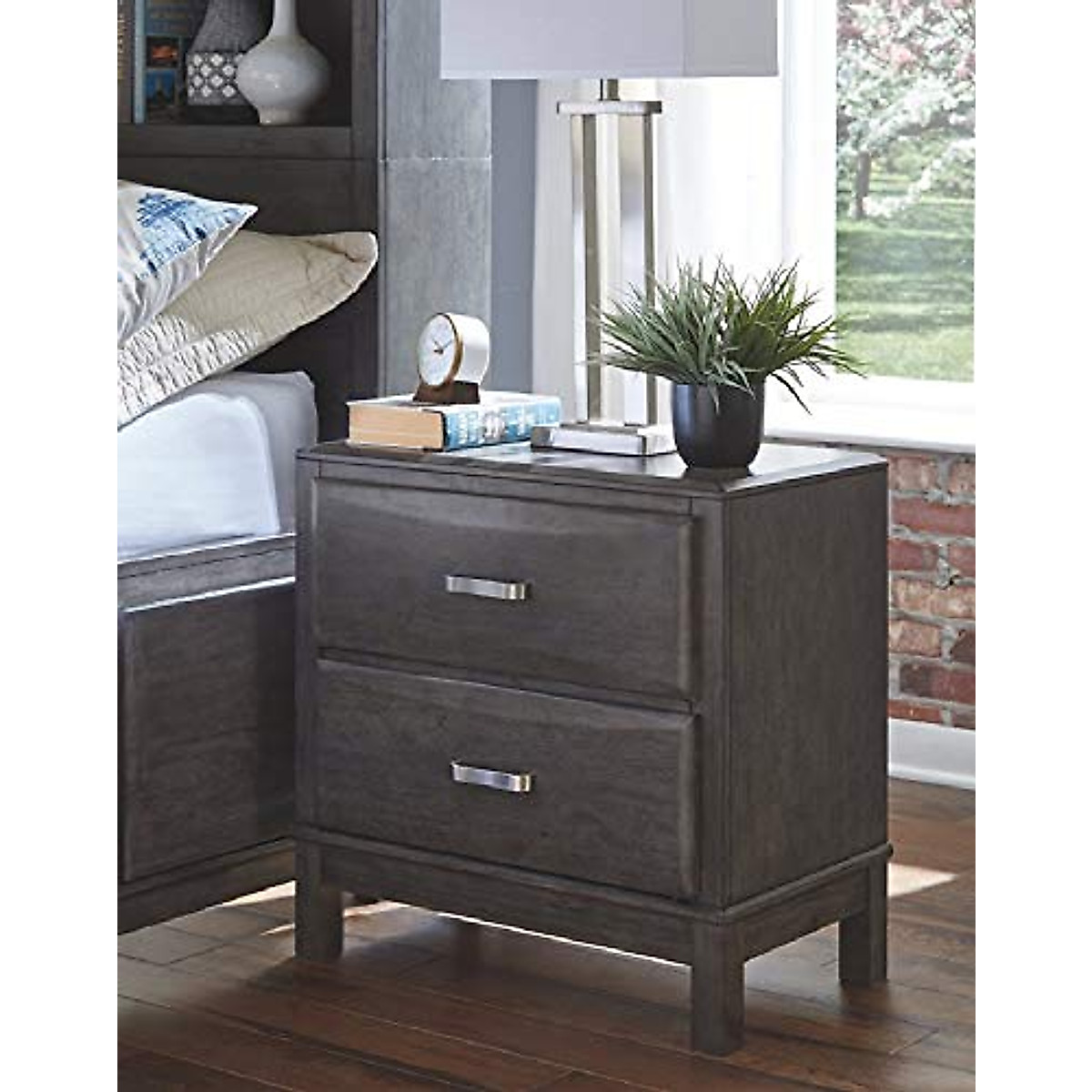 Signature Design by Ashley Caitbrook Contemporary 2 Drawer Nightstand with Dovetail Construction, Weathered Gray