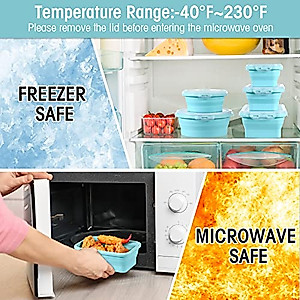 Karenhi 8 Pack Collapsible Silicone Food Storage Containers with Airtight Lids Stackable Collapsible Bowls with Lids Microwave and Dishwasher Safe(Blue)