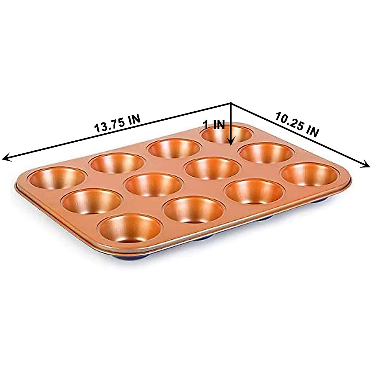 Copper Professional Healthy 12 Cup Cake and Muffins Baking Pan Sheet, Oven and Dishwasher Safe L