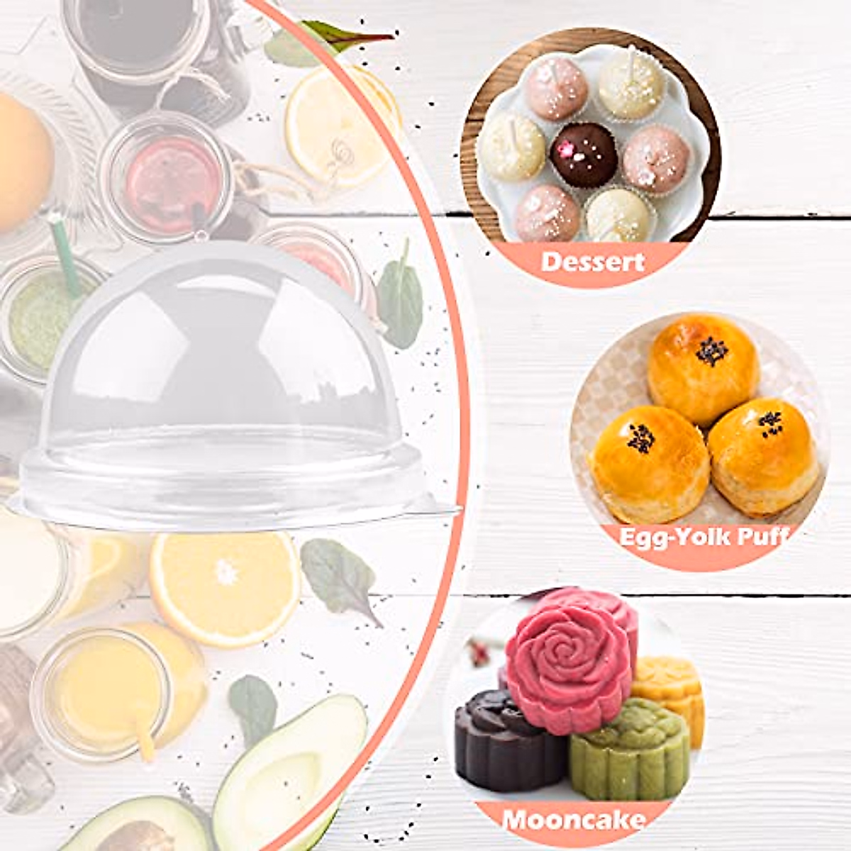 Zezzxu 50 Pack Mini Bundt Cake Containers Clear Plastic Cupcake Box with Dome Lids for Chocolate Covered Cookies, Muffin, Cheesecake, Mooncake and Other Mini Desserts (Clear Base)