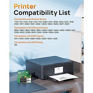 E-Z Ink (Tm) Remanufactured Ink Cartridge Replacement for HP 63XL 63 XL to Use with Officejet 3830 5255 4650 3833 Envy 4520 Deskjet 1112 3637 3630 3634 Printer (2 Black, 2 Pack)