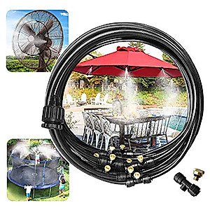 Shinea Misting Cooling System 32.8ft with 12 Copper Metal Mist Nozzles and a Connector(3/4”) for Trampoline Patio Garden Greenhouse waterpark (32.8ft, Brass)
