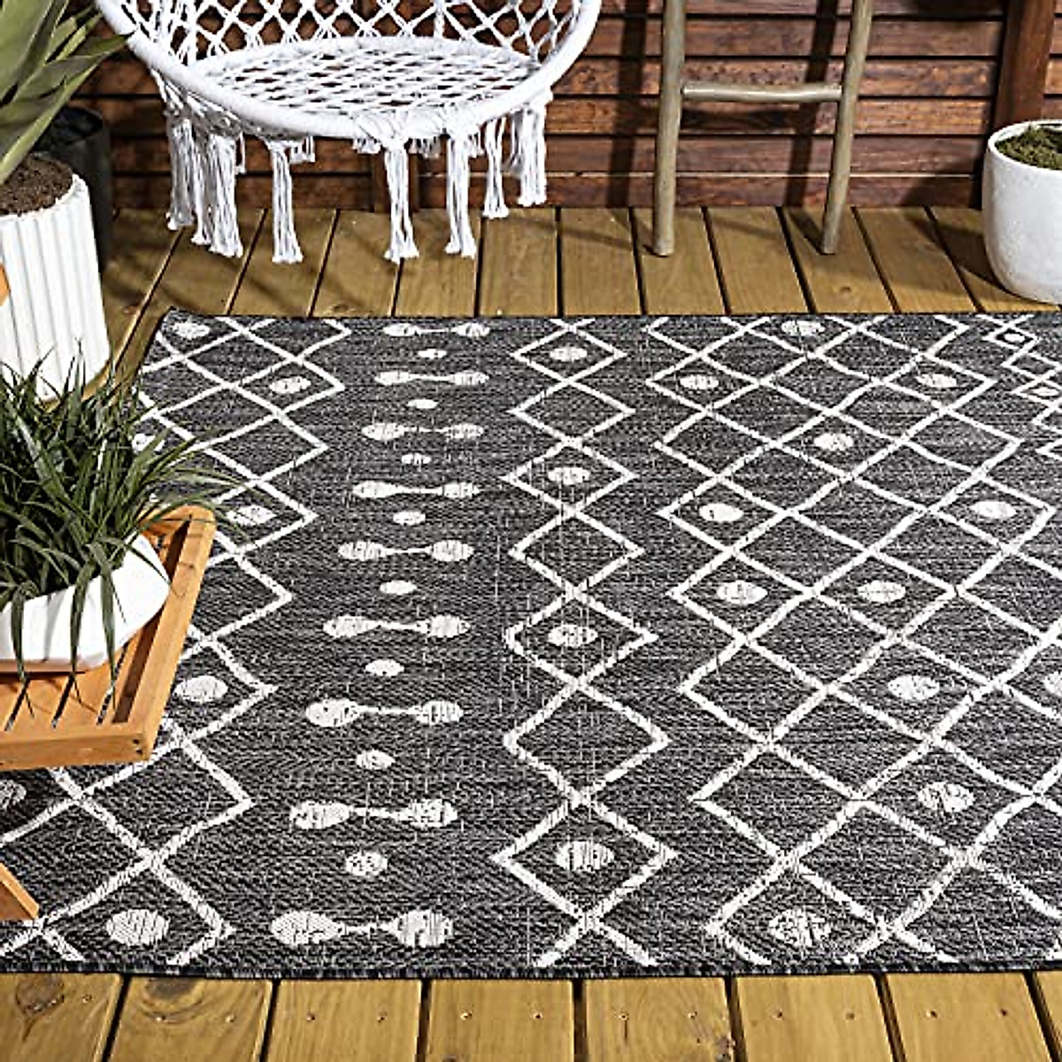 JONATHAN Y SMB131E-3 Nokat Tribal Bohemian Indoor Outdoor Area-Rug Bohemian Rustic Easy-Cleaning Bedroom Kitchen Backyard Patio Non Shedding, 3 X 5, Black/Ivory