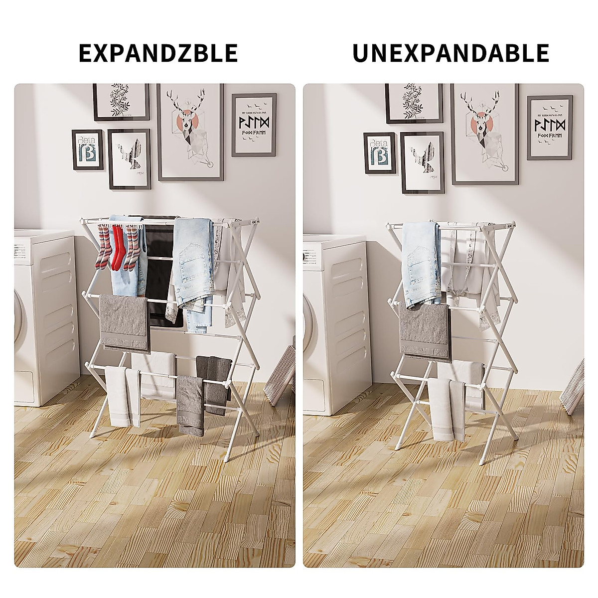 Rbitroise Clothes Drying Rack, Drying Rack Clothing,3-Tier Laundry Drying Rack for Clothes, Expandable Metal Clothing Dryer Rack, Folding Clothes Rack,Collapsible Towel Rack, Air Drying Rack-White