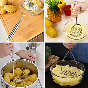 Tefrey 2 Pack Potato Masher, Heavy Duty Stainless Steel Potato Masher Kitchen Tool For Avocado, Mashed Potatoes, Beans, Vegetables etc.