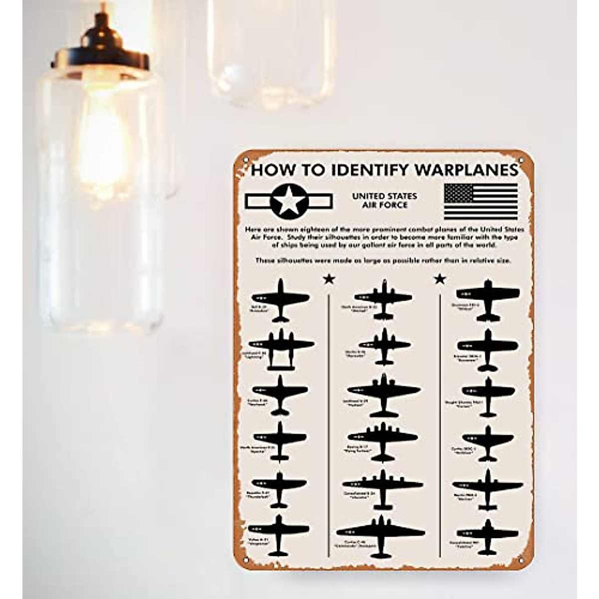 WWII Planes，How To Identify Warplanes Metal Tin Sign 12x8 Inch | Gift for Pilot, Men, Dad, Boyfriend, Him, WallArt,Aviation Art