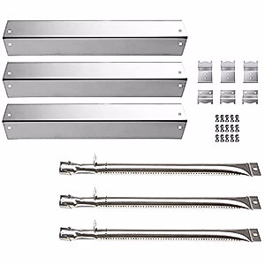 Votenli S9505A (3-Pack) Replacement Parts for Chargriller 3001 3030 4000 5050 5072,5252, 5650,4208 Stainless Steel Burner and Stainless Steel Heat Plates