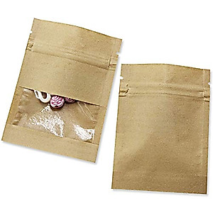 100PCS Clear Window Airtight Brown Kraft Paper for Food Storage Zipper Packaging Bags Resealable Heat Seal Pouch Smell Proof Sample Coffee (Brown,5.1x7.08 Inch)