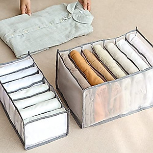 2PCS Clothes Organizer（7 Grids）Drawer Dividers for Clothes - Foldable Grid Storage Box with Multiple Layers
