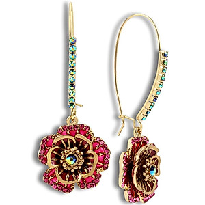 ZEshops Rose Dangle Earrings with Mixed Stone Accents, Gold-Tone Metal Trendy and Unique Women's Fashion Earrings
