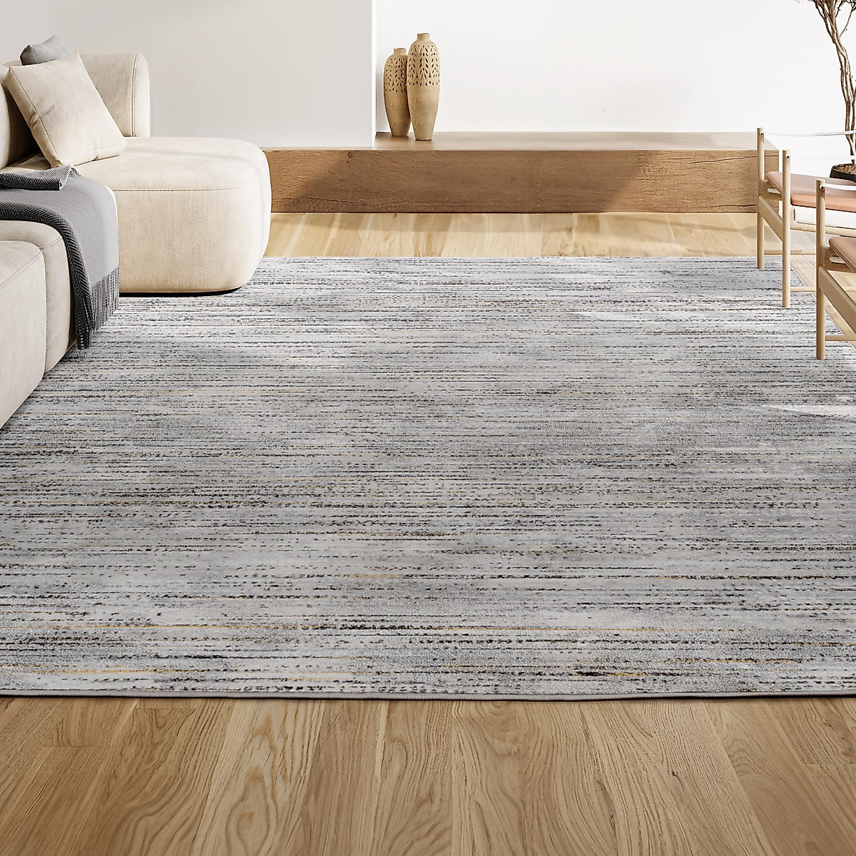JONATHAN Y SOR200A-8 Loom Modern Strie' Indoor Area-Rug Solid Striped Casual Transitional Easy-Cleaning Bedroom Kitchen Living Room Non Shedding, 8 ft x 10 ft, Gray/Black