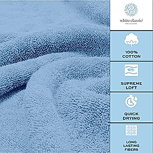 White Classic Luxury Light Blue Bath Towel Set Luxury Bath Mat | 2 Pack Luxury Bath Sheet | 2 Pack Bundle (Light Blue)