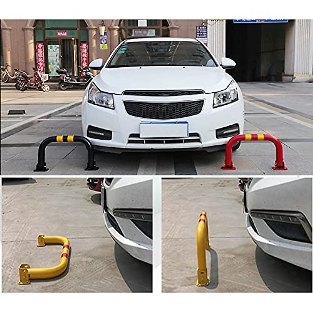 CAIMIAO Car Parking Space Lock Bollard U Shape Foldable Driveway Bollard Post Pole Garage Security Posts Upper Lock with Reflective Tape (Color : Black, Size : 33x80cm)