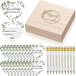 Wedding Card Boxes for Reception 50 Pcs Wedding Advice Cards for Bridal Shower and 10 Pcs Pencils Gift Wooden Wedding Memory Box Rustic Wedding Card Holder Box Advice and Wishes for Mr and Mrs