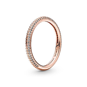 Pandora ME Pavé Ring - Rose Gold Ring for Women - Layering or Stackable Ring - Gift for Her - 14k Rose Gold-Plated Rose with Cubic Zirconia - Size 7.5