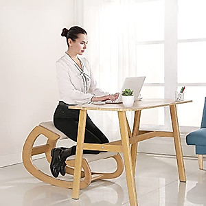 Predawn Ergonomic Kneeling Chair for Upright Posture - Rocking Chair Knee Stool for Home, Office & Meditation - Wood & Linen Cushion - Relieving Back and Neck Pain & Improving Posture (White Oak)