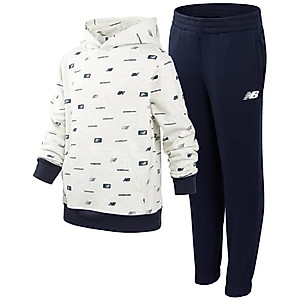 New Balance Boys' Sweatsuit Set - 2 Piece Fleece Pullover Hoodie Sweatshirt and Sweatpants (2T-20), Size 8, Oatmeal