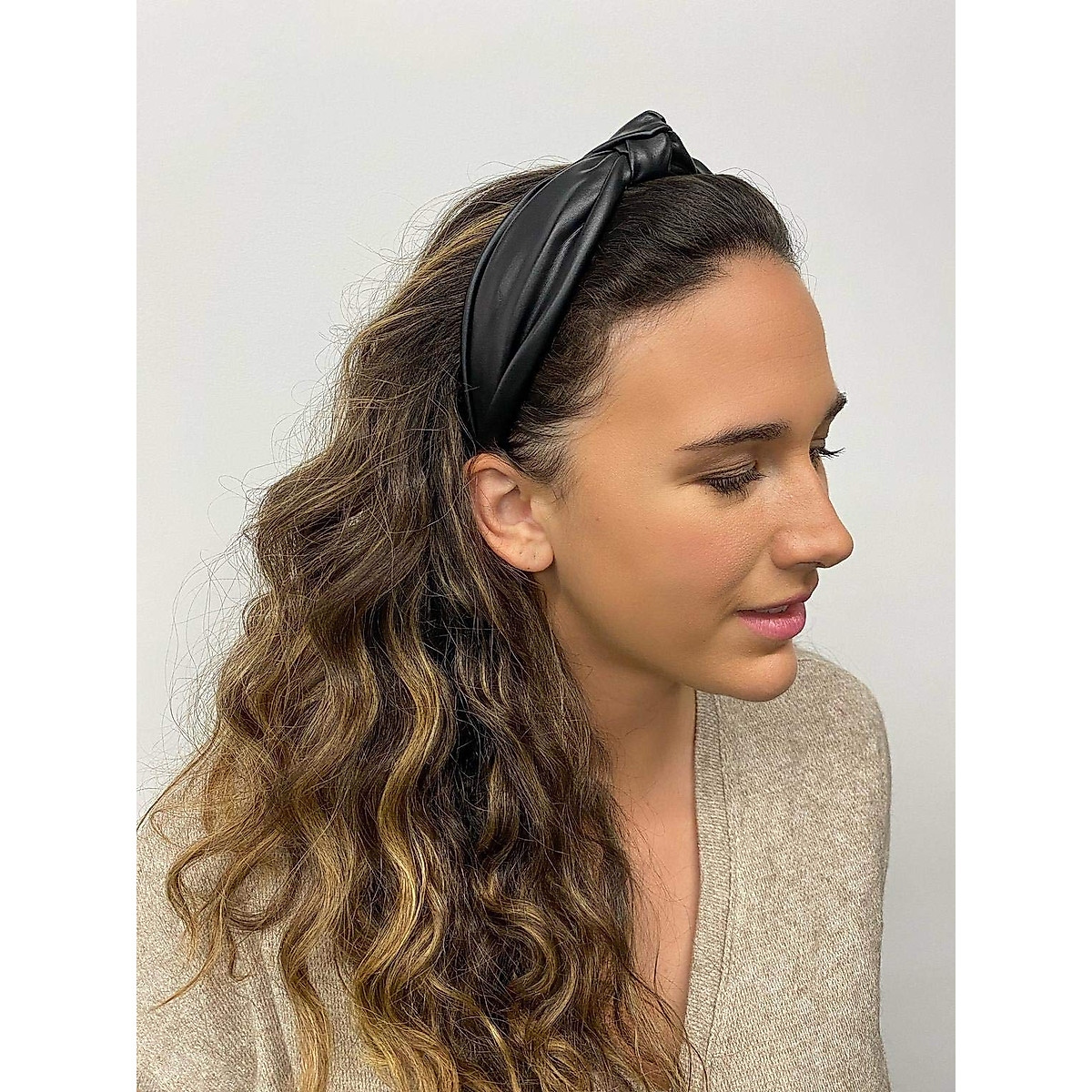 Huachi Headband, Knotted Headbands for Women Black Leather, Fashion Headbands for Women Top Knot Headband for Girls