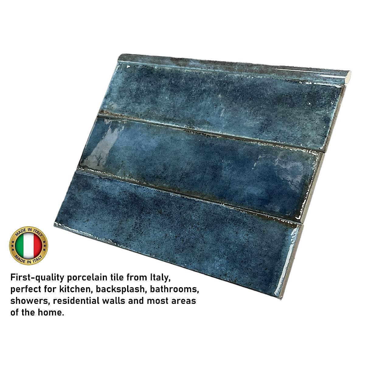 Scandiano Series Handmade Glossy 2.5x10 Subway Porcelain Wall Tile for Kitchen Backsplash, Bathroom Wall, Accent Wall, Fireplace Surround (Blue, Sample)