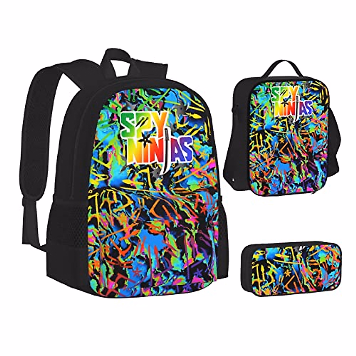 NKISMOODM Fire Large-Capacity Backpack Lunch Bag And Pencil Case 3 Piece Set Casual Lightweight Travel Daypacks Set