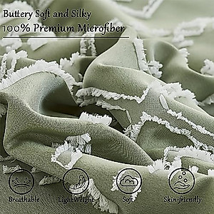 Senville Tufted Duvet Cover Queen Size,Jacquard Geometric Pattern,Soft Lightweight Green Duvet Covers Set for All Seasons,3 Pieces Boho Shabby Chic Bedding Set with Zipper Closure(Green,Queen)