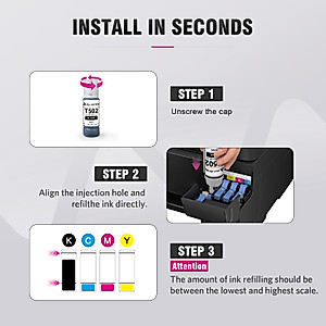 ALLWORK 4pk Compatible T502 Ink Bottle Refill Regular Ink Replacement for Epson 502 T502 for ET-15000 ET-2700 ET-2720 ET-2750 ET-2760 ET-3750 ET-3760 ET-4700 ET-4750 ET-4760 ET-7700 ET-7750 Printer