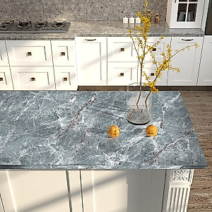 Erfoni Marble Contact Paper Blue Glossy Marble Wallpaper Marble Peel and Stick Wallpaper for Countertops 15.8inch x 197inch Granite Self Adhesive Removable Wall Paper for Cabinets Waterproof Vinyl