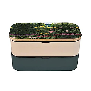 Full Of Flowers Premium Bento Lunch Box, 2 Compartments Leakproof Lunch Box With Cutlery For Adults, Microwave & Dishwasher Safe