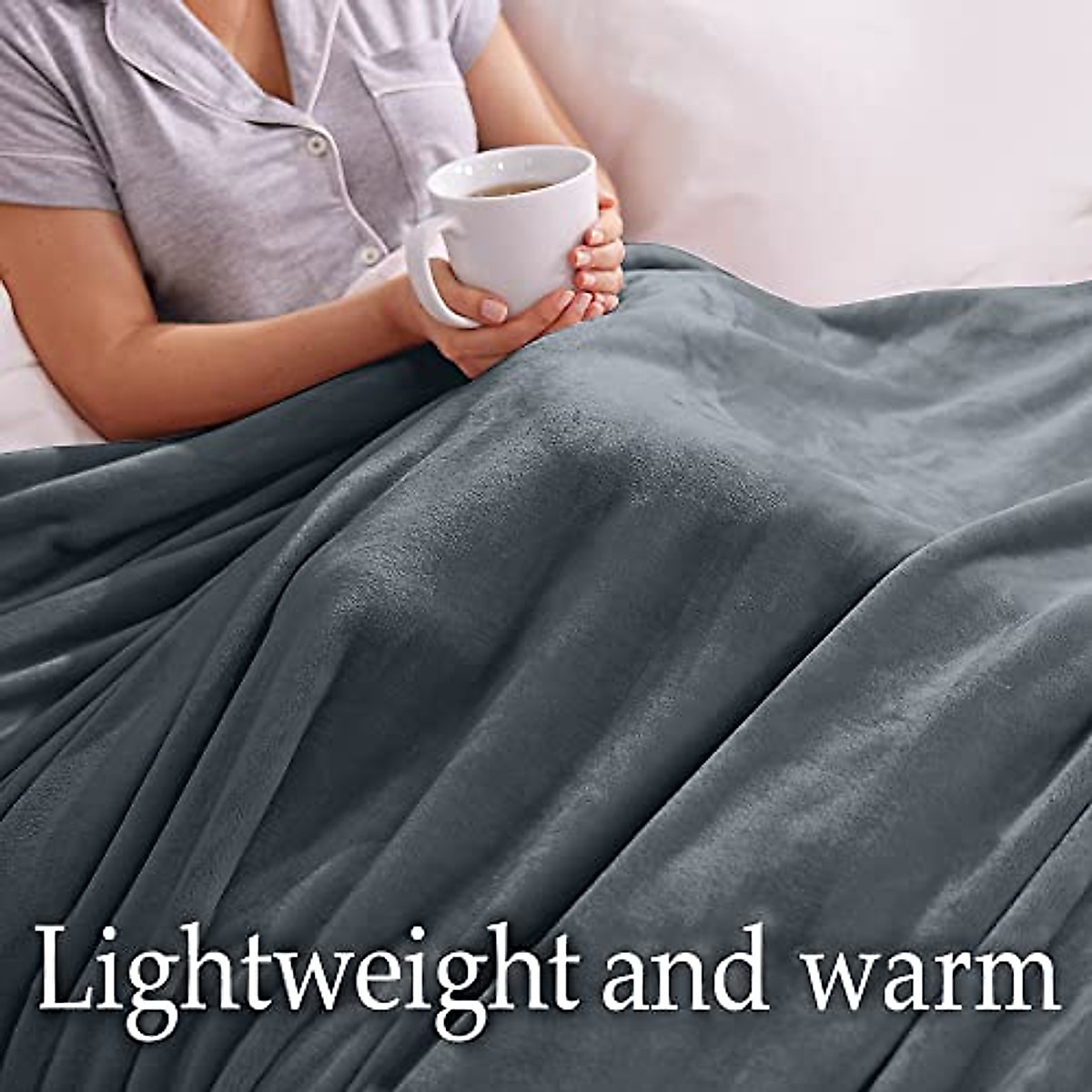 lalaLOOM Luxurious Soft Fleece Bed or Throw Blanket, Queen 90x90 Warm Velvet Plush Blankets, Comfy Lightweight Cozy Bedding, Washable Home Décor Throws for Sofa Couch, Bedroom Dorm Room, Gray Blue
