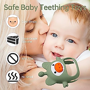 ZKHW Pig Baby Teething Toys for Babies 0-6 Months, Never Drop Silicone Baby Mitten Teether Toy for Infants 6-12 Months, BPA Free Baby Chew Toys for Sucking Needs,Green
