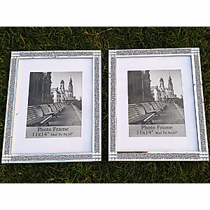 Meetart Sparkle Crystal Silver Glitter Mirror Glass Photo Frame 11x14 inch Mate to 8x10 inch 2 Piece Pack
