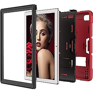 Kebiory Shockproof Rugged Hybrid with Screen Protector Cover for Dragon Touch 102/Blackview Tab 7/7 Pro/OSCAL Pad 10 Tablet/TECLAST P30S/M40 Plus/M40S/M40 PRO/P20S/P20HD/P40HD (Red/Black,2 Pack)