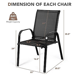 Tangkula 2 Piece Patio Dining Chairs, Outdoor Bistro Chairs W/Curved Armrests, Easy-to-Dry Fabric, Reinforced Steel Frame, Wide & Comfortable Camping Chairs for Garden, Poolside, Backyard (1, Black)