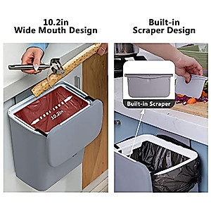 TOPROAD Kitchen Hanging Trash Can, 2.4 Gallon Wall Mounted Counter Waste Compost Bin, Small Garbage Can with Lid for Cupboard/Bathroom/Bedroom/Office/Camping/Under Sink(Grey)