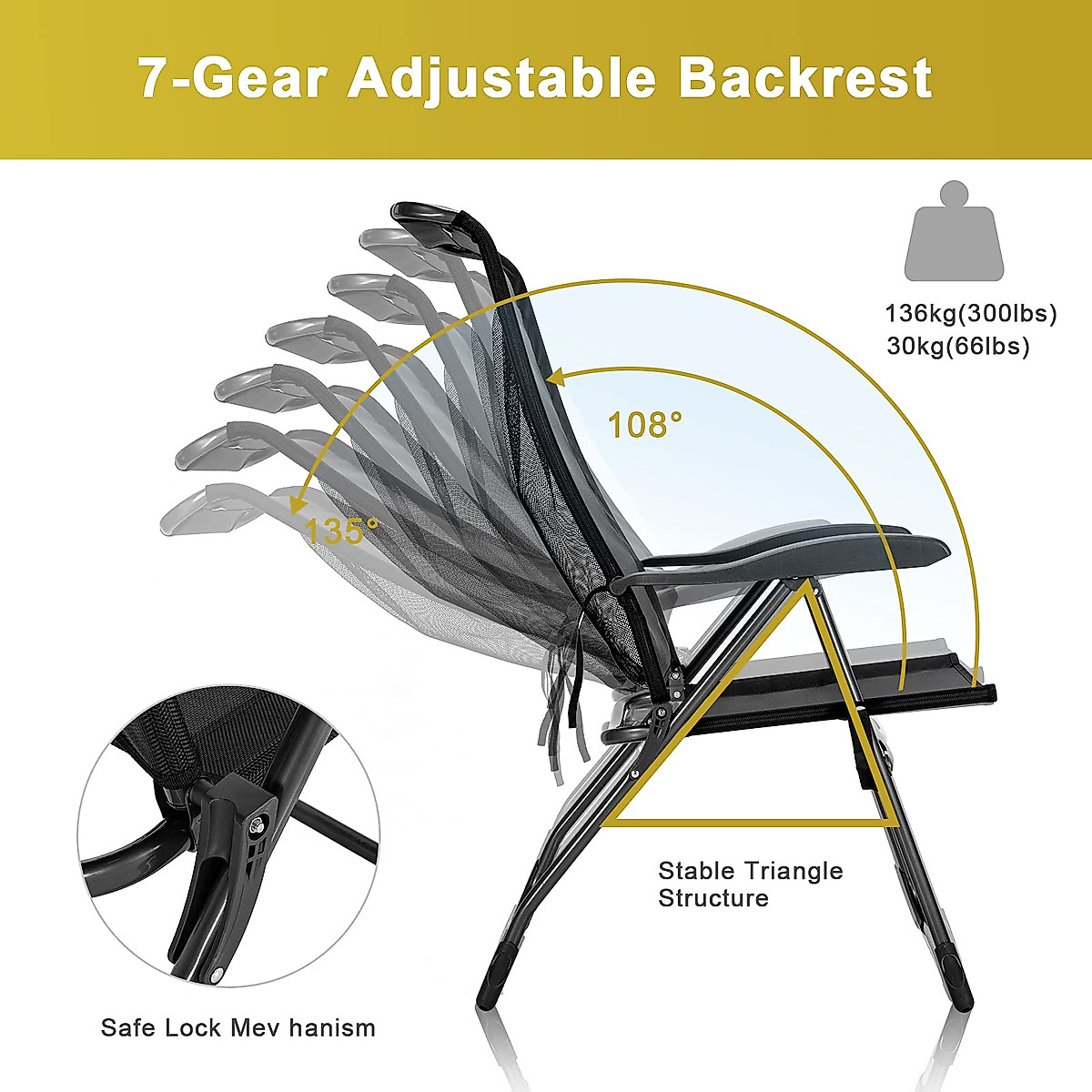 Giantex 4 Pcs Folding Patio Chairs Set 2 Pack Patio Dining Chairs with Footrest Portable Sling Chairs Camping Lawn Chairs with Adjustable Back Outdoor Bistro Chairs for Porch Garden Yard Pool