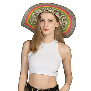 Harikery Womens Sun Straw hat UPF 50+ Wide Brim Summer Beach hat Colorful roll up Floppy Sun hat for Women