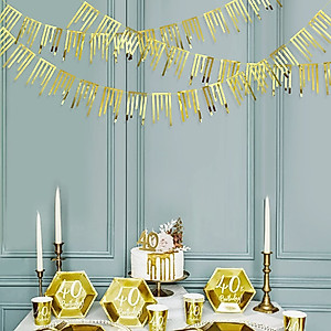 40Ft Gold Tassel Banner Pennant Bunting Double Sided Gold Metallic Paper Garland Streamer for Birthday Engagement Bachelorette Wedding Bridal Shower Anniversary Graduation Party Decorations Supplies