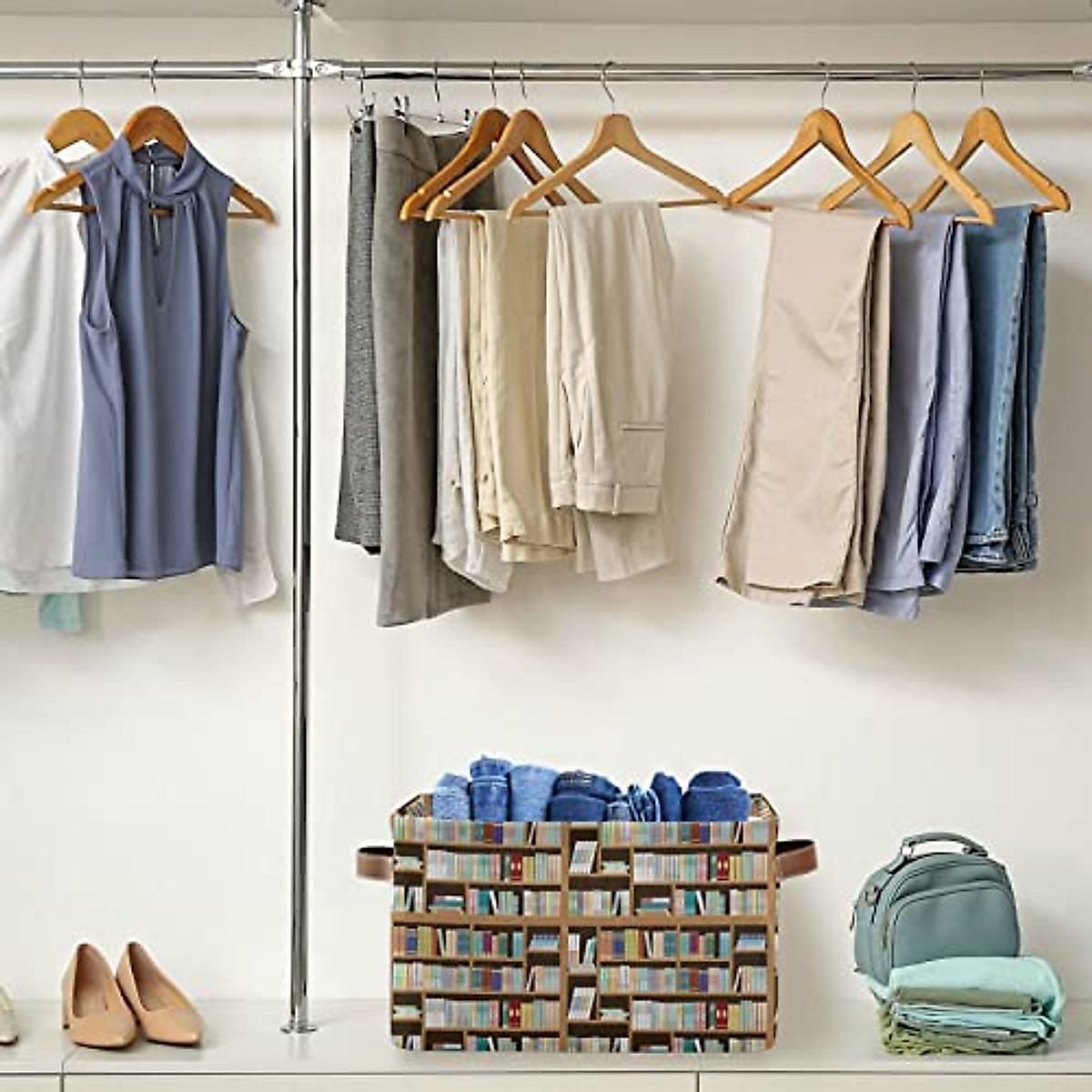 ALAZA Bookshelves Book Foldable Storage Box Storage Basket Organizer Bins with Handles for Shelf Closet Living Room Bedroom Home Office 1 Pack