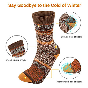 Luckit 6 Pack Wool Socks for Men Women, Warm Cotton Socks Winter Cabin Socks, Vintage Fall Patterned Socks Unisex Knit Socks (Retro puzzle)