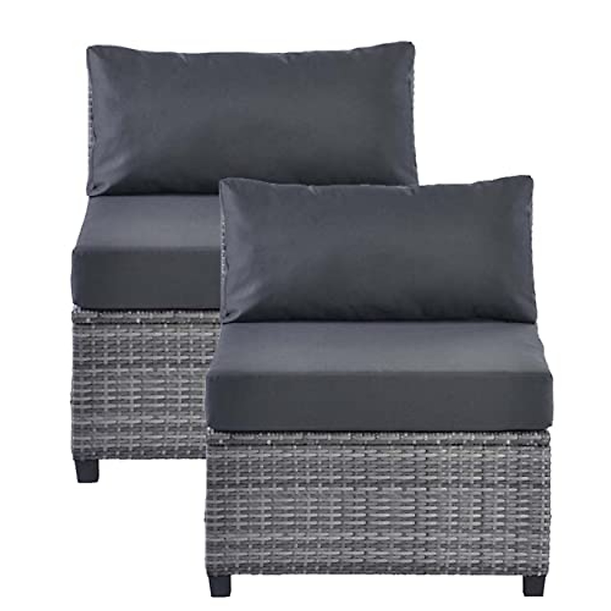RADIATA Conversation Sets Outdoor Patio Furniture Sofa Set Table Gray PE Rattan Wicker Conversation Sets (2pcs Armless,Dark Grey)