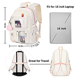 Laptop Backpacks 16 Inch School Bag College Backpack Large Travel Daypack Kawaii Bookbags for Teens Girls Women Students (Off-white)