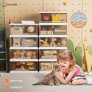 HAIXIN Plastic Folding Storage Bins, Stackable Storage Drawer with Magnetic Diamond Door, Closet Organizers and Storage for Bedroom Sturdy Easy Assembly Brown, 34.76Gal(20.7" L x 13.7" W x 35.1"H)