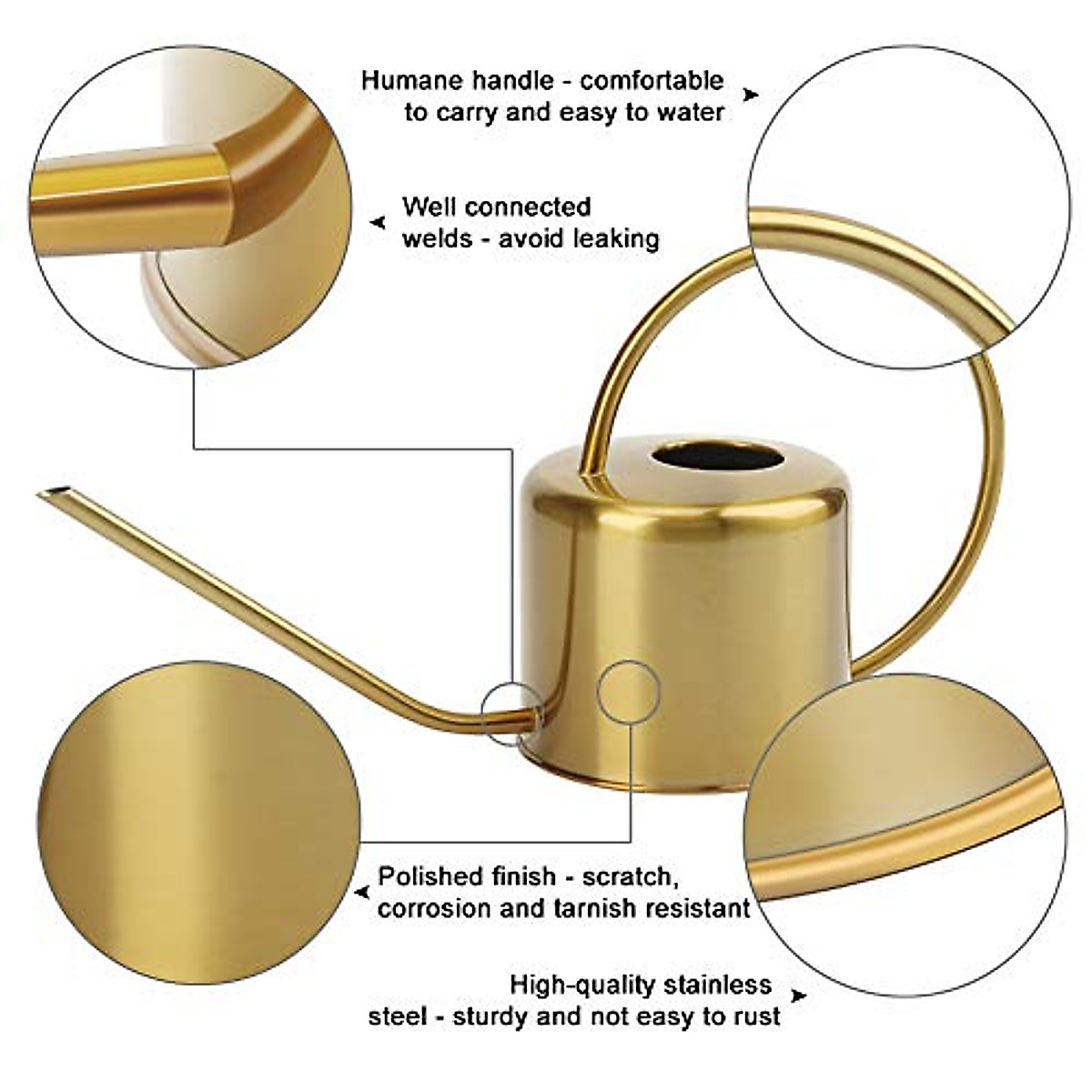 Remiawy Watering Can Indoor Outdoor Stainless Steel Watering Cans for House Plants Long Spout Water Can for Succulent Bonsai Garden Flower(40oz/1300ml)