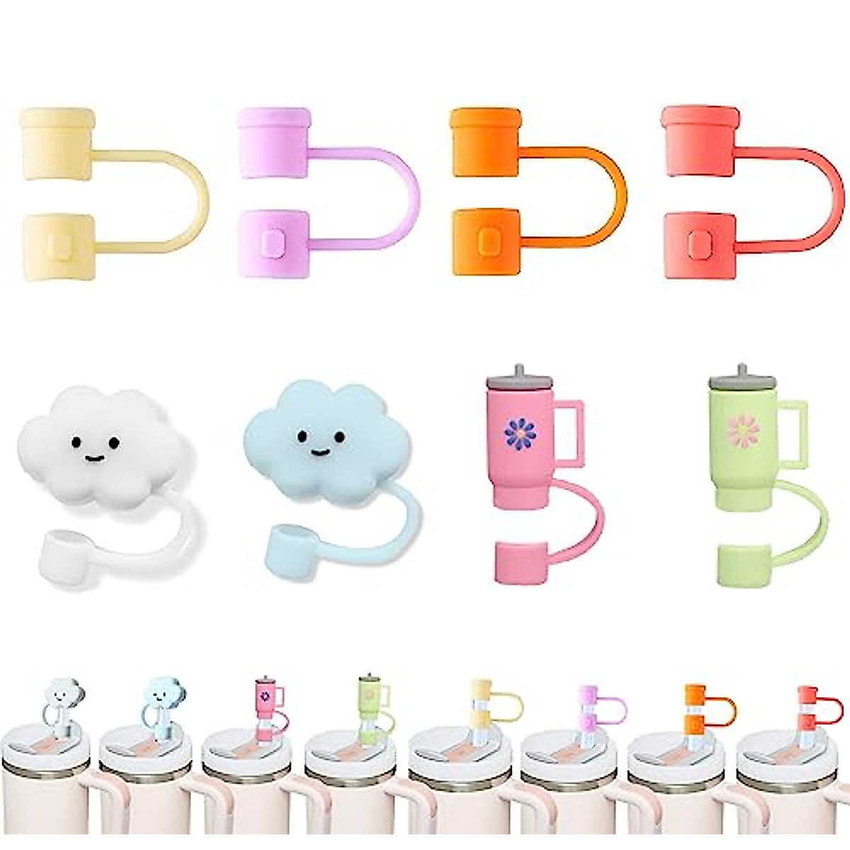 GLBEAR 8Pcs Silicone Straw Tips Cover Compatible with Stanley 30&40 Oz Tumbler, 10mm/0.4in Cloud Shape Straw Covers Cap,Straw Protectors, Straw Tip Covers for Stanley Cups Accessories