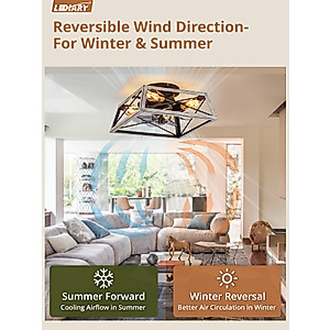 LEDIARY Ceiling Fans With Lights Remote Control, 22 Inch Farmhouse Caged Flush Mount Ceiling Fan Low Profile, Small Industrial Rustic Quiet Ceiling Fan With Remote For Bedroom, Kitchen, Indoor Home