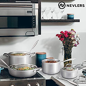 Nevlers 10 Piece Multi-Clad Tri-Ply 18/8 Stainless Steel Cookware Set - Pots and Pans Set - Makes for a Great Cooking Set for Your Kitchen - It is Dishwasher Safe Too!