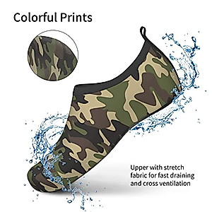 Green Brown Camo Camouflage Print Water Shoes for Womens Mens Non-Slip Barefoot Shoes Quick-Dry Beach Swim Shoes