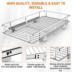 Tksrn Pull Out Cabinet Organizer, Heavy Duty Slide Out Pantry Shelves Sliding Drawer Storage for Kitchen, Bathroom, Home, 12" W x 21" D, Wire Frame, Chrome Finish（Need 13" W and 22" D Cabinet）