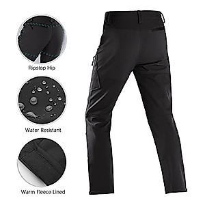 FREE SOLDIER Men's Outdoor Cargo Hiking Pants Water Repellent Softshell Fleece Lined Snow Ski Pants (Black 34W x 30L)